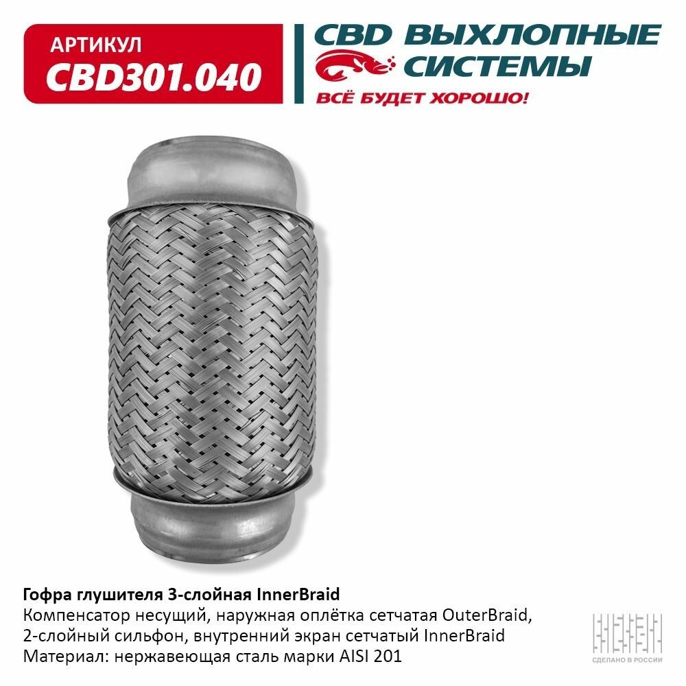 Гофра глушителя 64х150 в 3-ой оплетке CBD