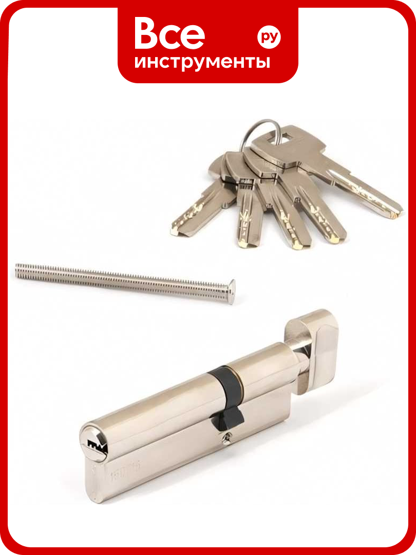 Цилиндровый механизм Apecs SM-100/35C/65/-C-NI 23176, двухсторонний латунный корпус, гальваническое никелевое покрытие