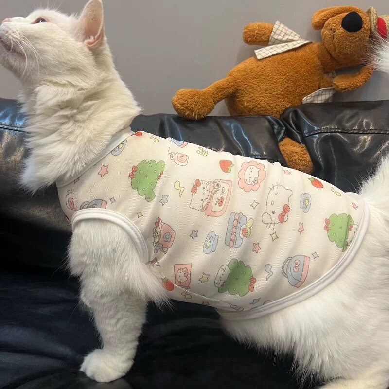 Летняя дышащая тонкая безрукавка-комбинезон для кошек Hello Kitty, защита от линьки, пылезащитная сетка Майка из