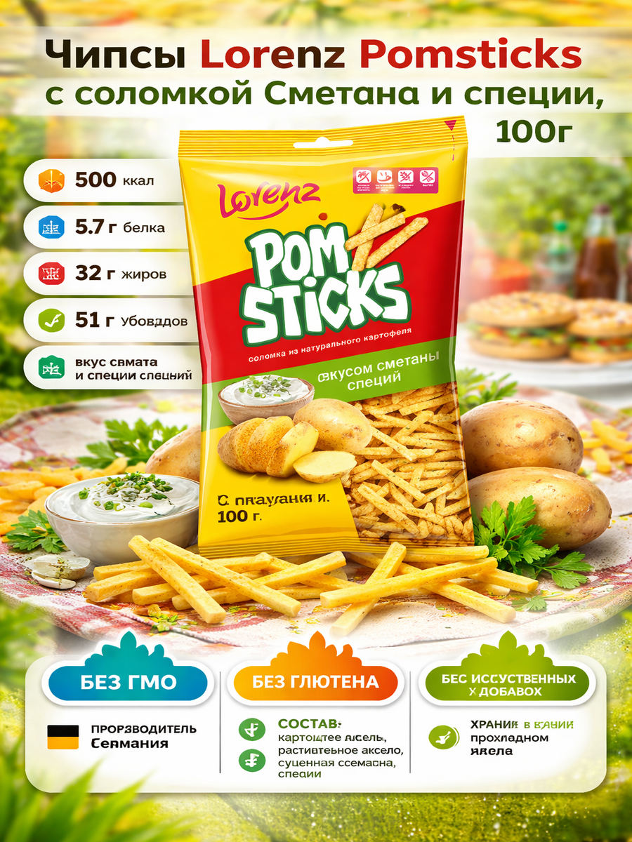 Чипсы Lorenz Pomsticks соломкой Сметана и специи, 100г