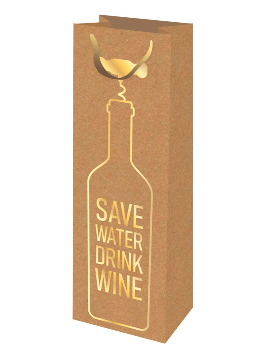 Dream cards Пакет подарочный крафт с тиснен. 12x36x8,5см (Bottle) Пей вино, 190г (соб. раз) ППК-1233
