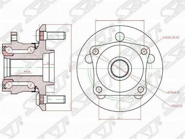 Ступичный узел задний SAT ST-42410-32100 TOYOTA VISTA ARDEO/CALDINA/ALLION/WISH/OPA/AVENSIS AZT255 4WD 98-07