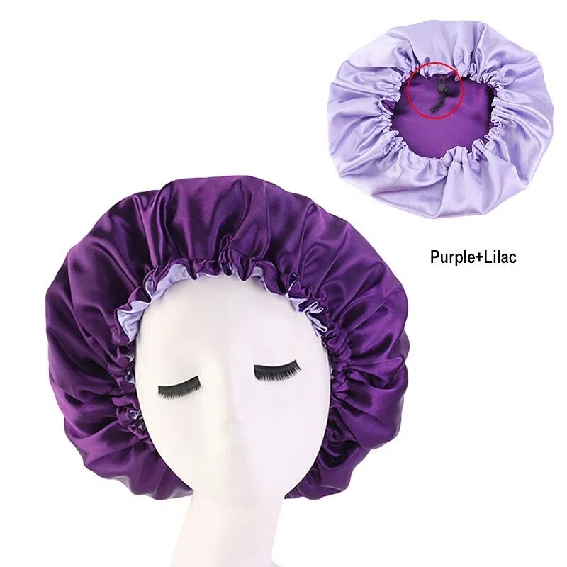 Атласная кепка для сна двухслойная, Purple+Lilac
