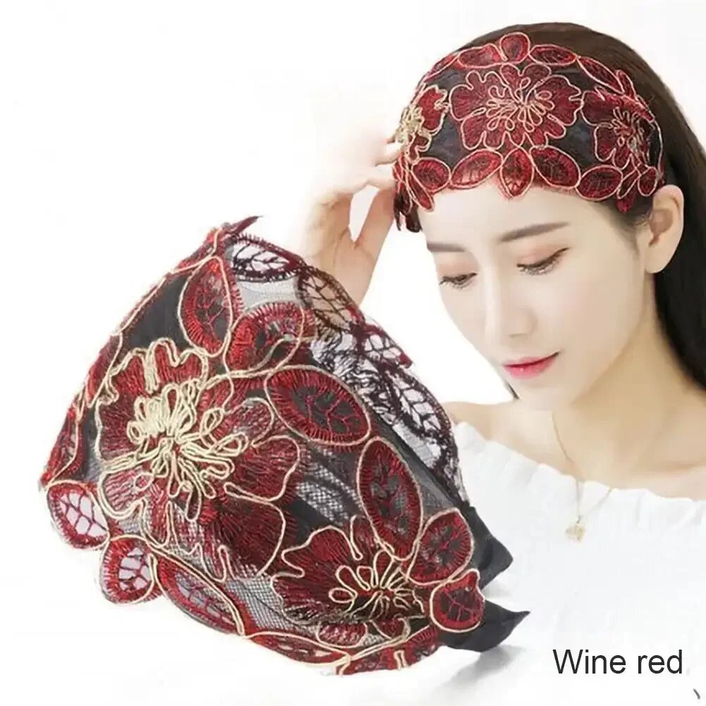 Кружевной ободок с цветком, Wine red, Красный