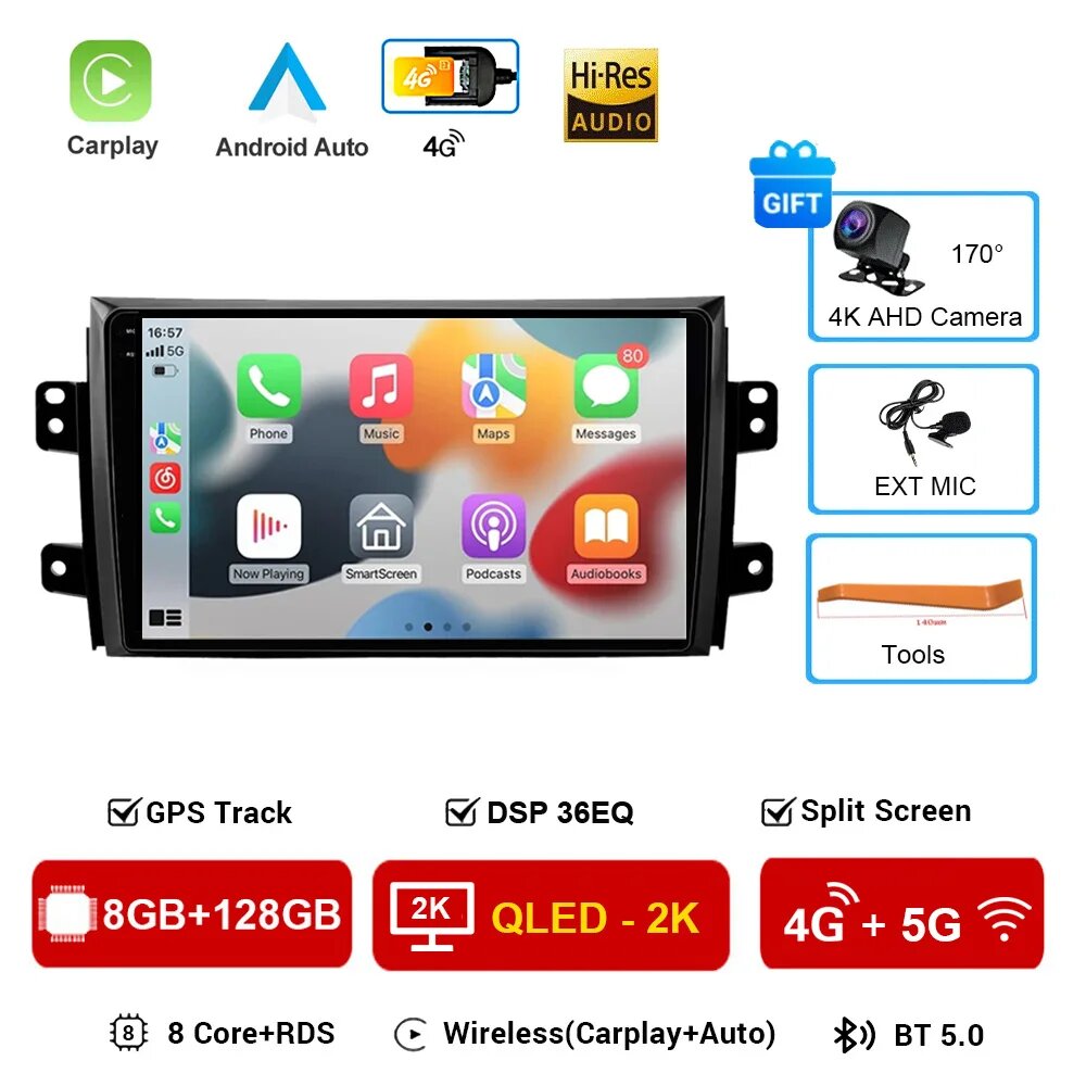 Android автомагнитола 2Din, 8G-128G, 2K, Carplay, GPS, 4G
