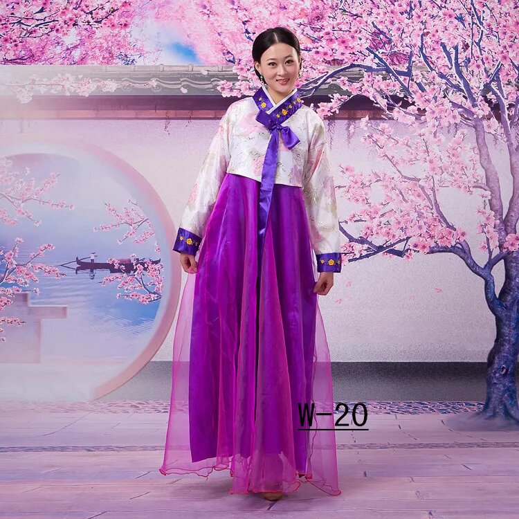 Женский корейский национальный костюм Hanfu из полиэстера Фиолетовый, L, 004