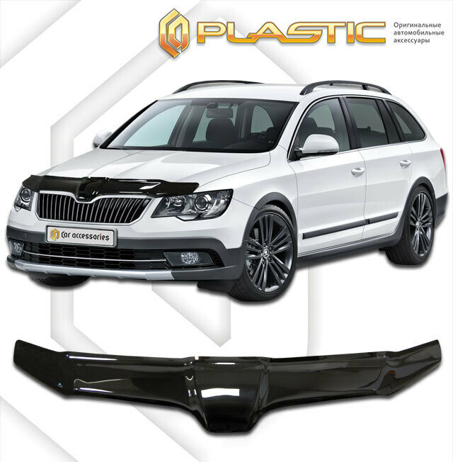Дефлектор капота Skoda Superb 2013 2015 Черный глянцевый СА Пластик