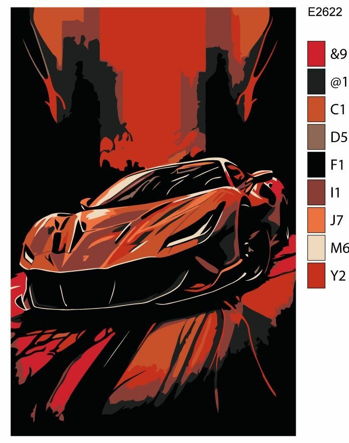 Детская картина по номерам E2622 "Спортивный автомобиль красный Lamborghini" 20x30