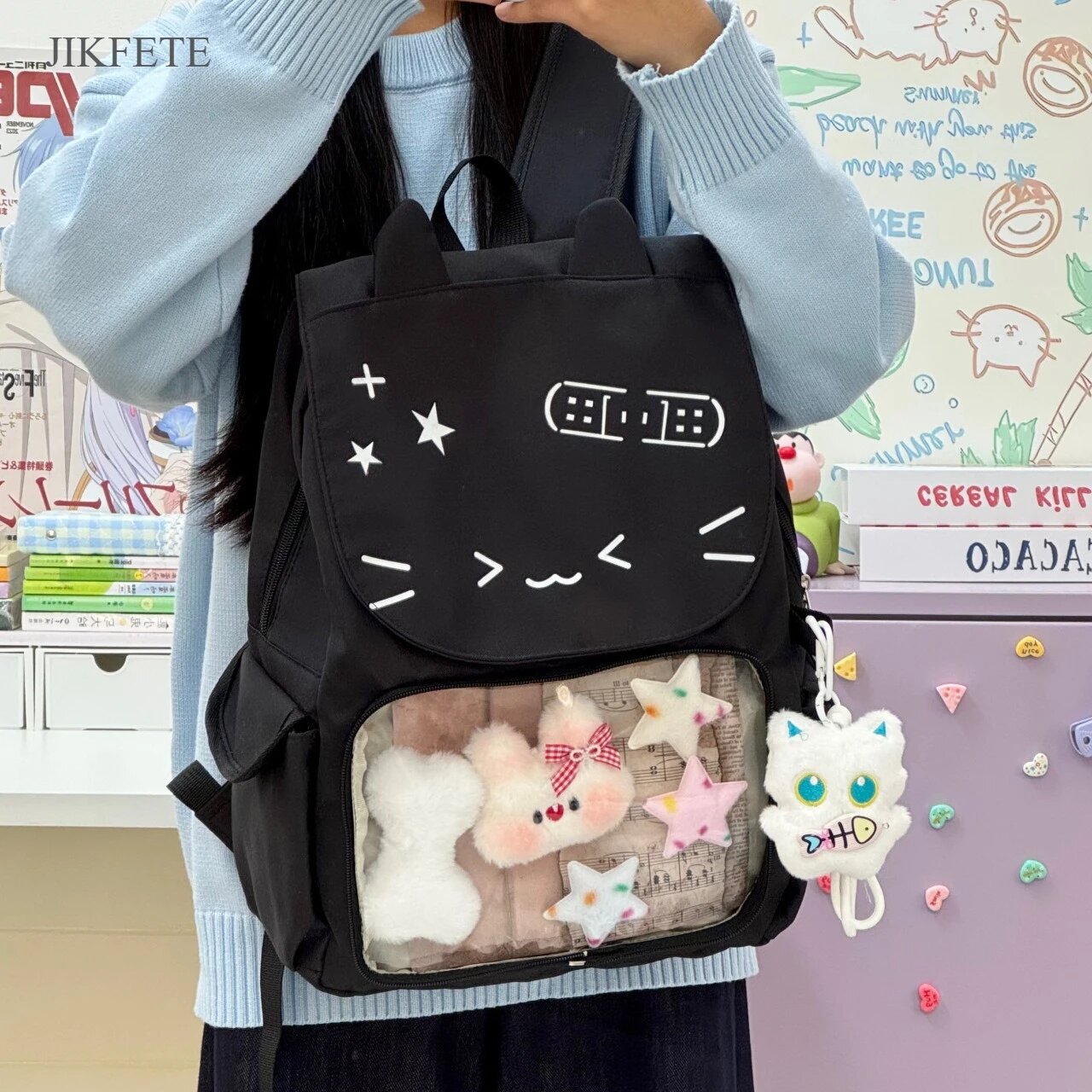 Рюкзак Kawaii Cat Ita в японском стиле с мультяшным рисунком, школьная сумка большой вместимости с прозрачным карманом, повседневный рюкзак для девочек-студенток