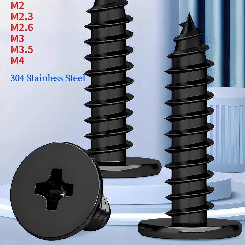 Саморезы из нержавеющей стали 304 черные M2-M4 для дерева M2x8mm(100Pcs)