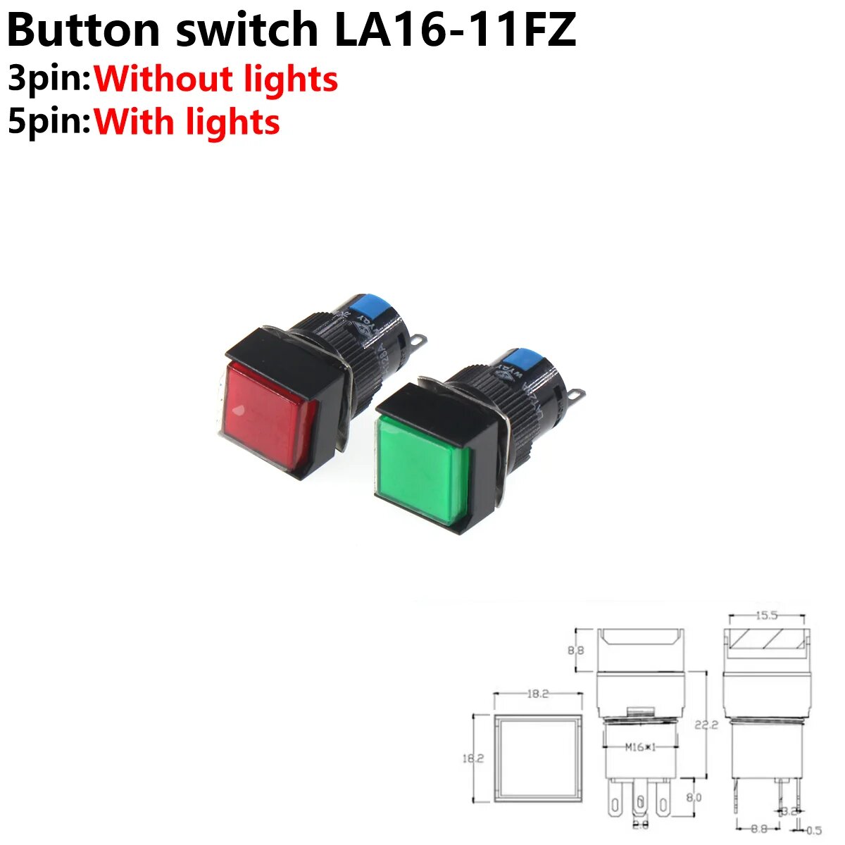 Переключатель LA16-11FZ Hongqichip 16мм с подсветкой green 5p unlock Led