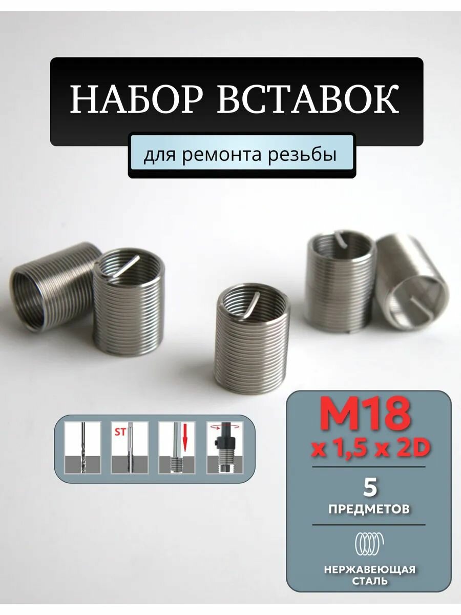Резьбовая вставка М18х1.5 2D 5 предметов ANROKEY