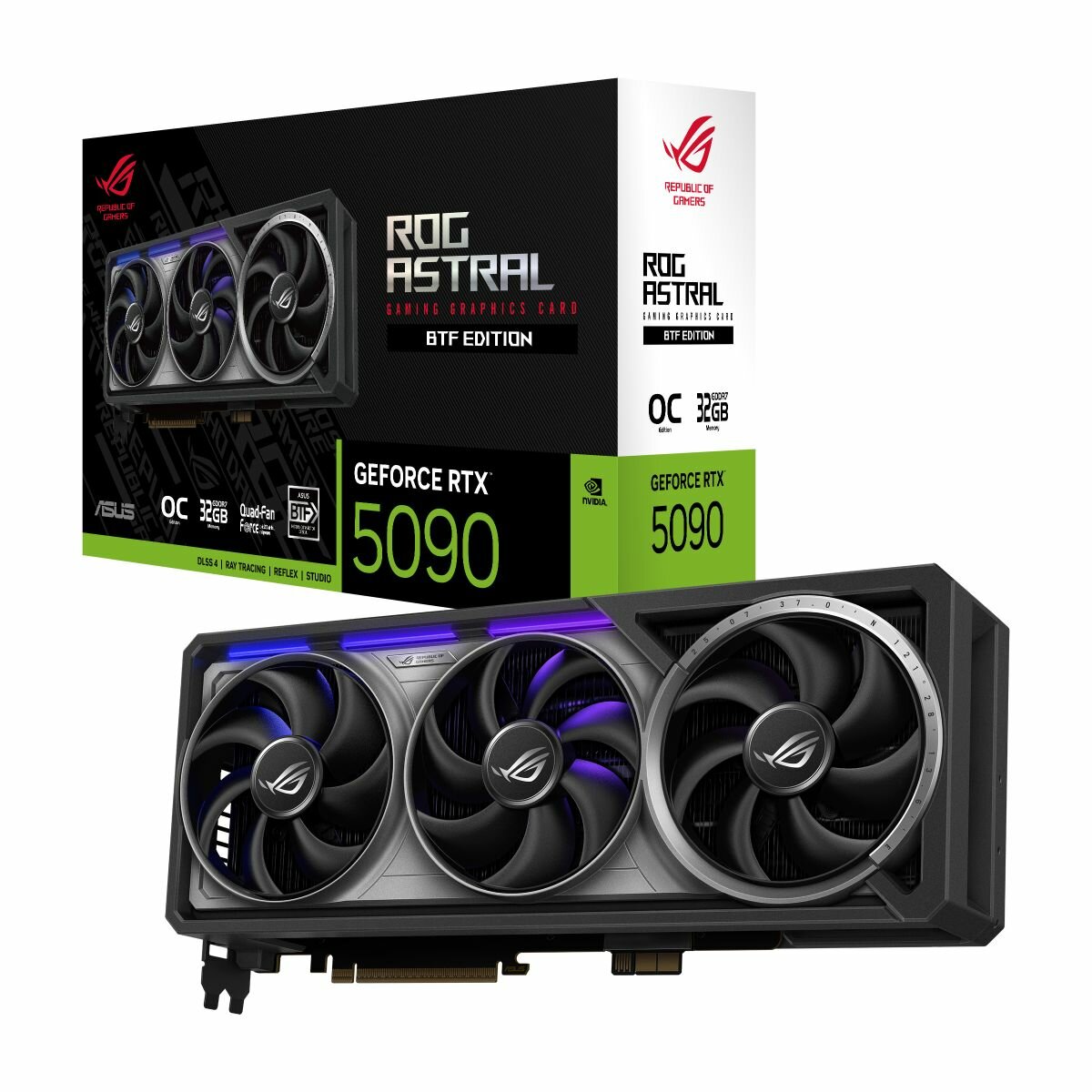 Видеокарта ASUS RTX5090 ROG ASTRAL OC 32GB GDDR7 512bit 3xDP 2xHDMI 3FAN RTL (ROG-ASTRAL-RTX5090-O32G-BTF-GAMING)