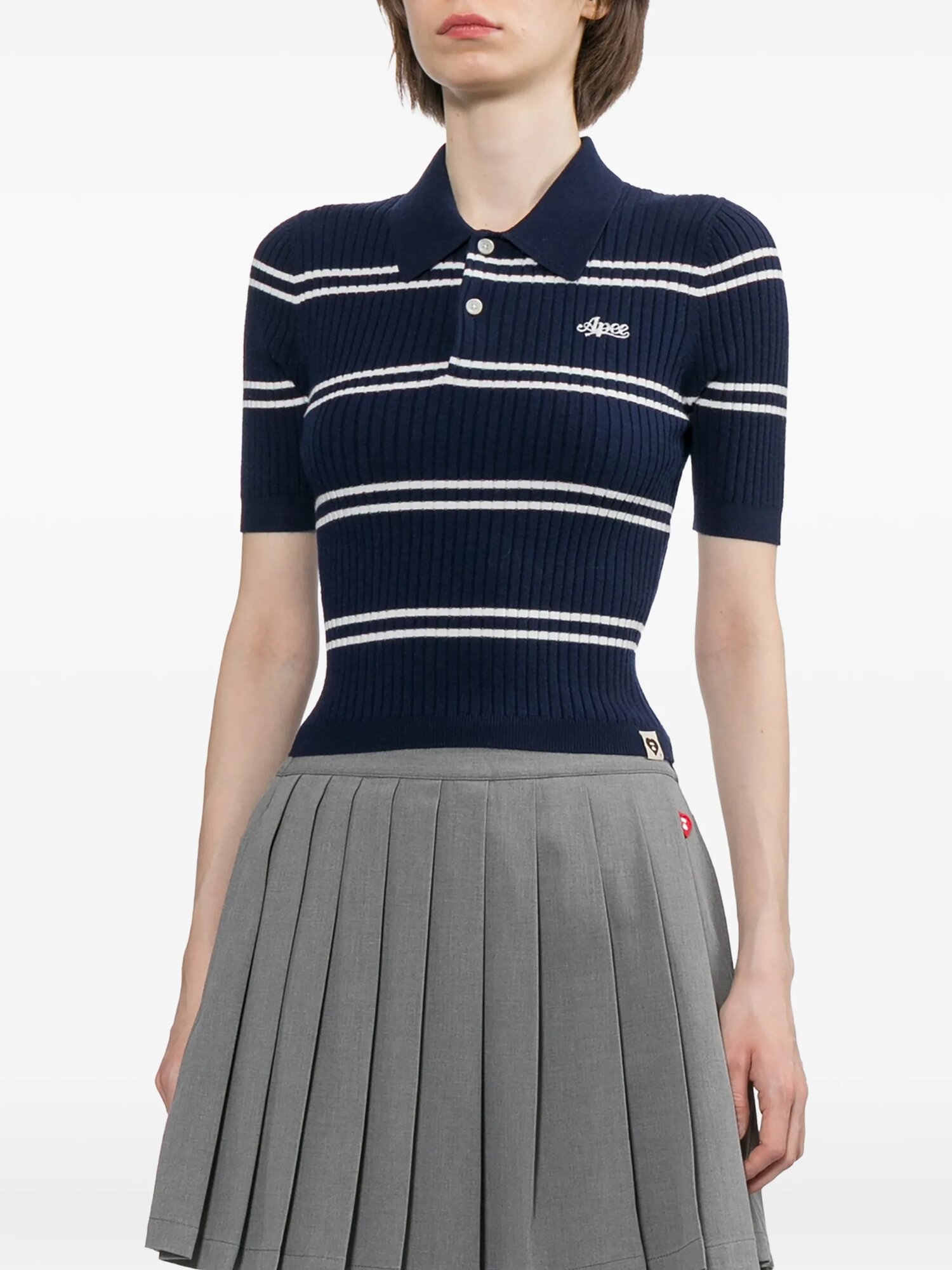 Топ APEE Striped ribbed-knit polo top, размер 40 — фото 1