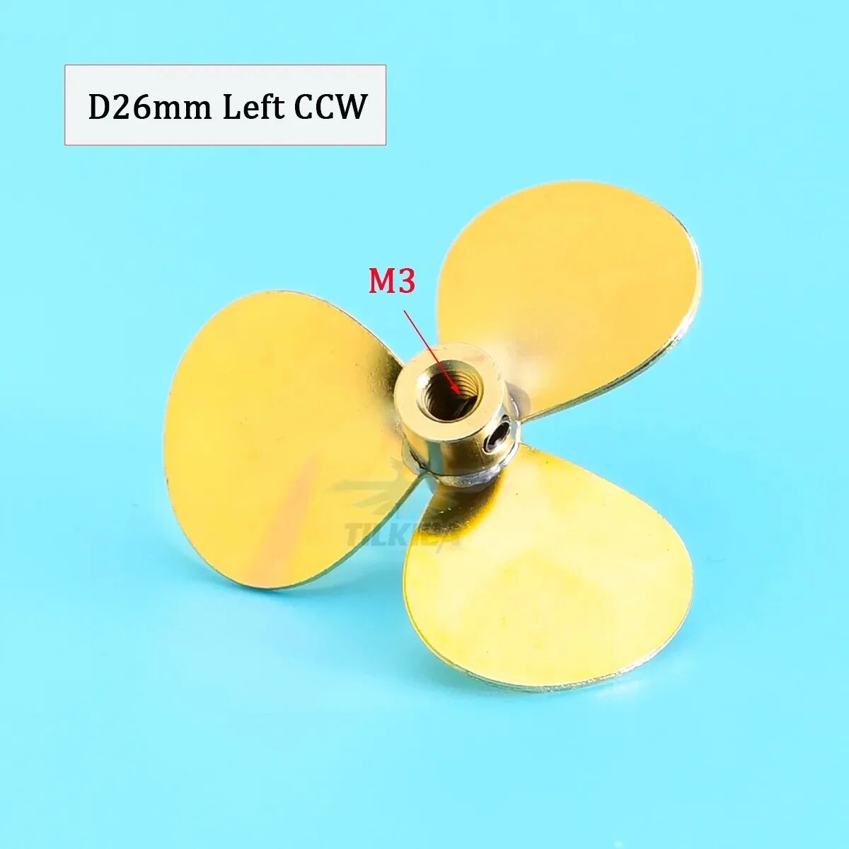 Пропеллер медный 3-лопастный D26mm Left CCW M3 желтый