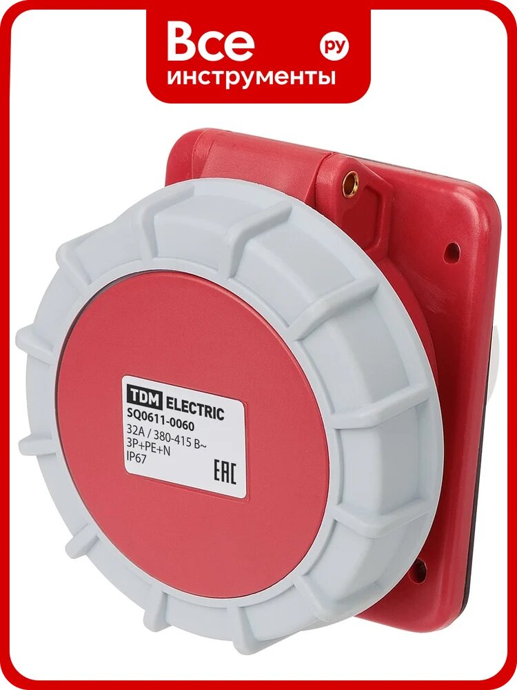 Розетка скрытой установки угловая TDM ELECTRIC IP67 32А 3Р+РЕ+N 380В TDM SQ0611-0060