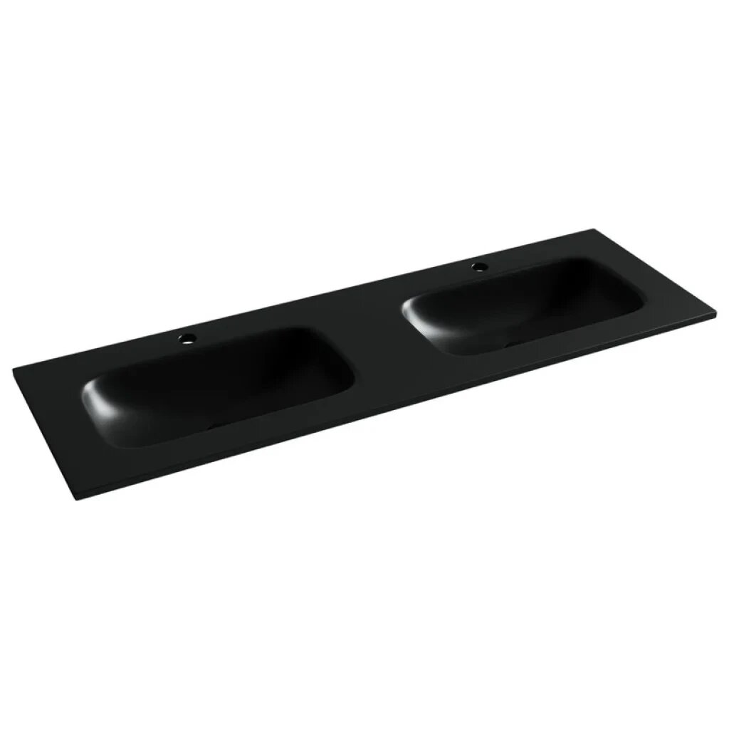 Мебельная раковина Ceramicanova Grace прямоугольная 141см с двумя чашами и отверстиями под смеситель черный матовый CN70