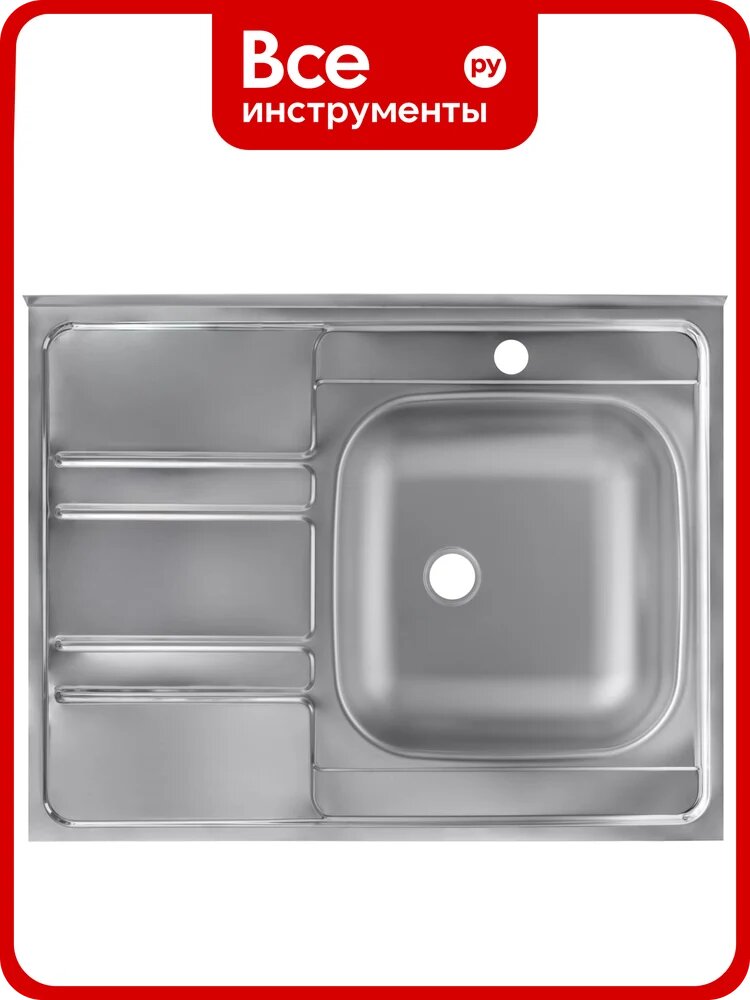 Мойка Ukinox Иннова IND800.600 6C 0R из нержавеющей стали с крылом слева, матовая, 1 чаша, накладная установка,