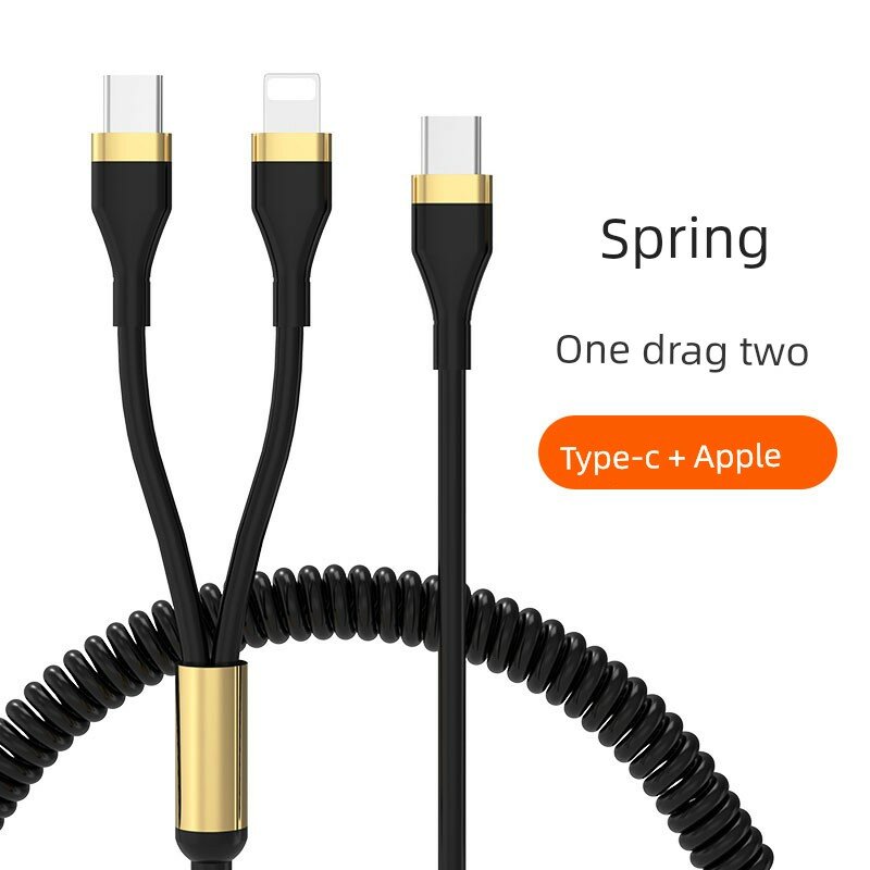 Кабель с выдвижной катушкой Type-C в два порта (1 Type-C и Lightning), 1,8 м, быстрая зарядка 5А для iPhone и Android