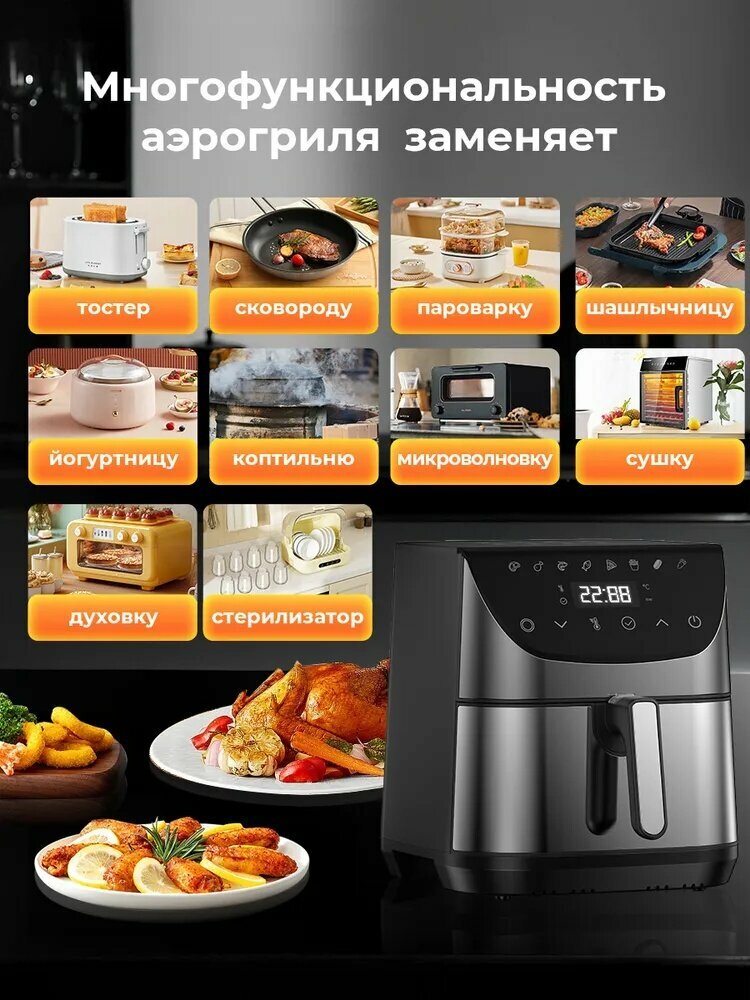 Аэрогриль Karingbee SZ-A806, 8 функций, съемная крышка, регулировка температуры