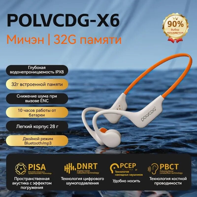 POLVCDG Наушники беспроводные с микрофоном, бежевый, оранжевый