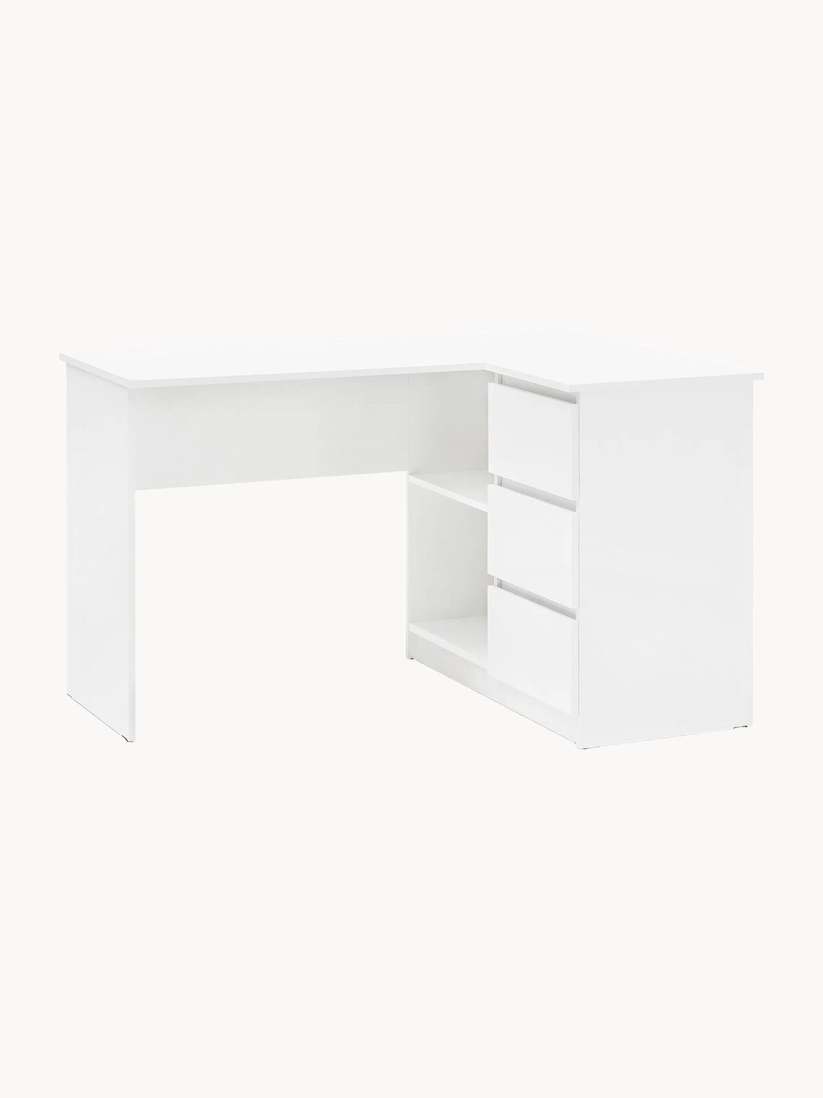 Стол письменный угловой Нонтон Челси, 130х90х76 см, 3 ящика, белый / белый глянец