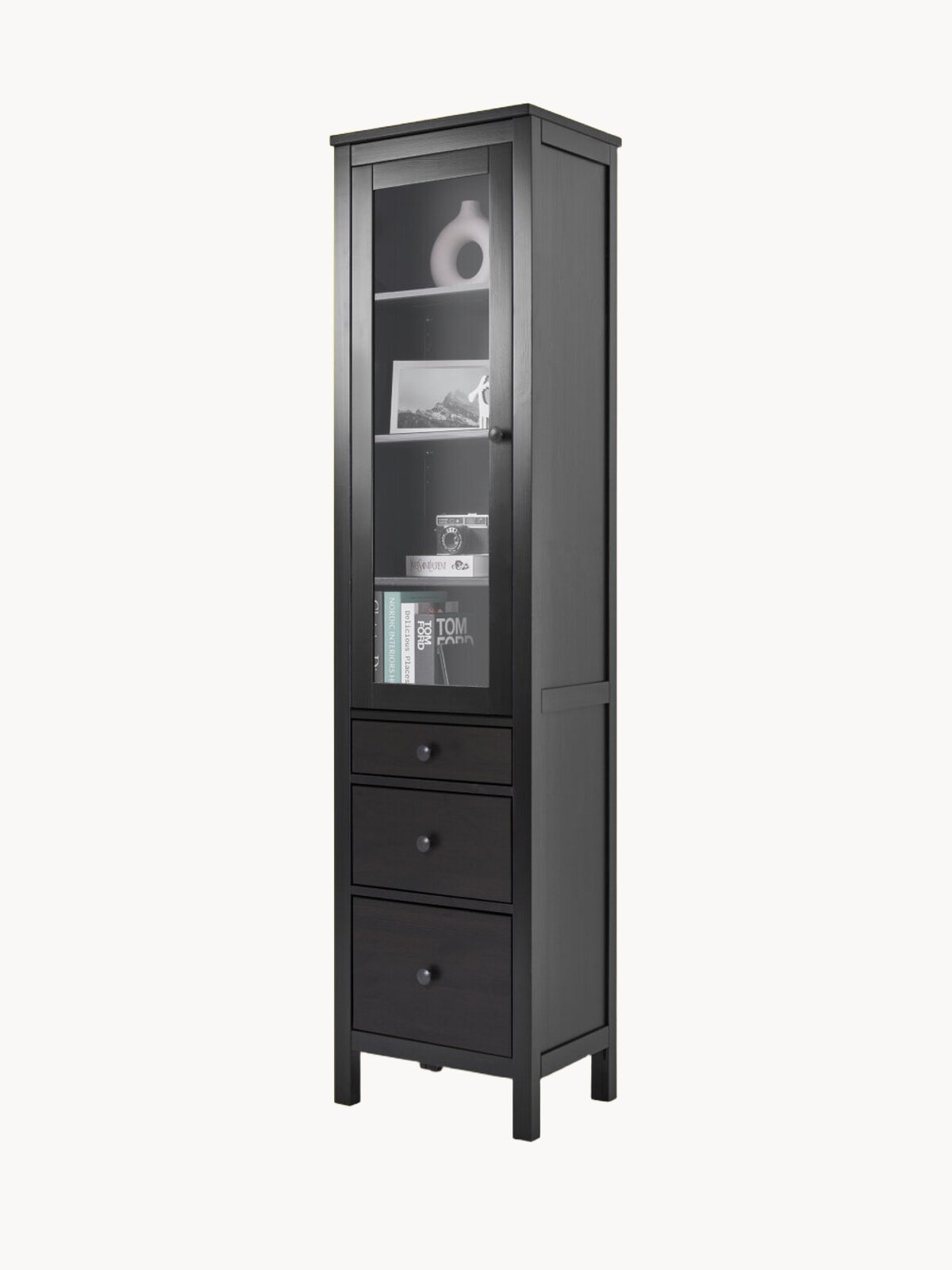 Шкаф витрина кымор 3 ящика 49х198х37, массив сосны, цвет чёрный