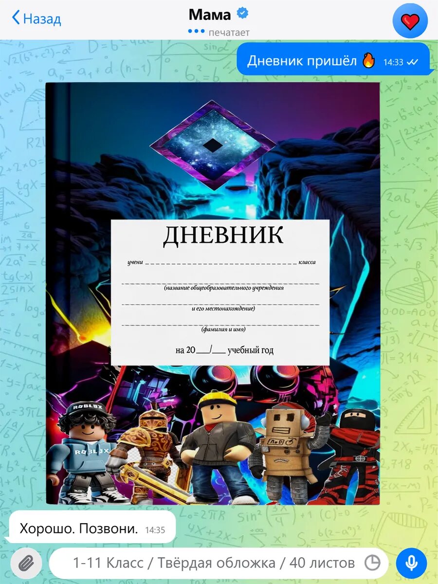 Школьный дневник с принтом Роблокс