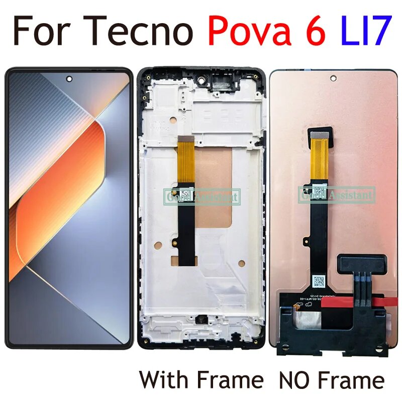 6,78-дюймовый Amoled/TFT для Tecno Pova 6 LI7, ЖК-дисплей, сенсорный экран, дигитайзер, замена панели в сборе/с рамкой Orig With Frame
