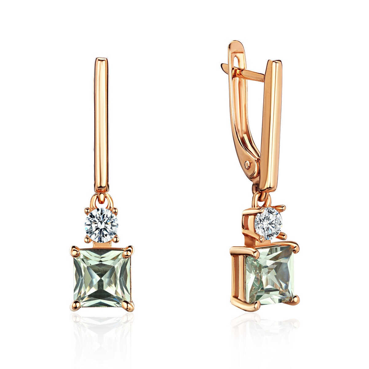 Серьги, красное золото, 585 проба, фианит, кварц