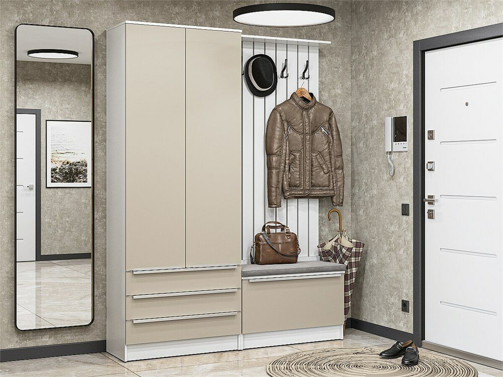 VVT Прихожая Стиль-03, каркас ЛДСП Белый, фасад МДФ Silky Grey, 2110*1600*380 Silky Grey