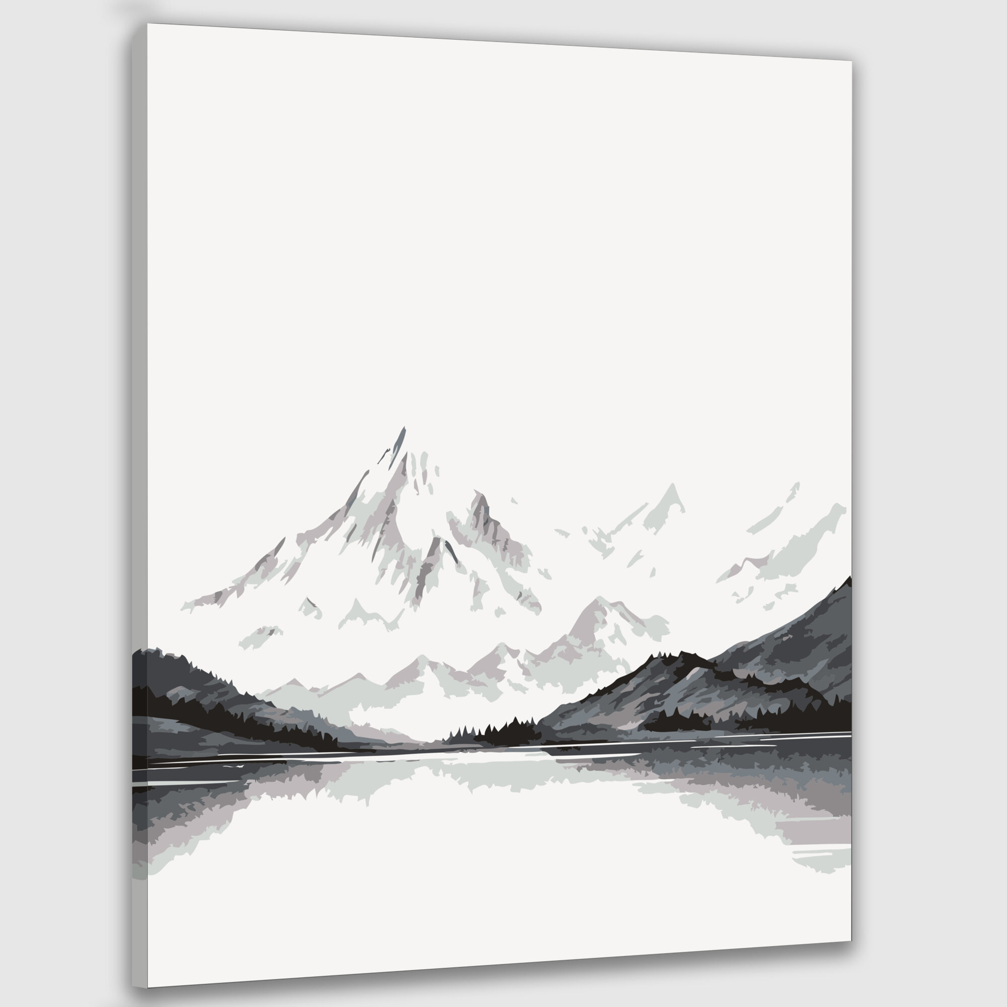 Картина по номерам 40x50 см, горный хребет, тушь, минимализм, элегантность, величие, красота, черно-белый контраст