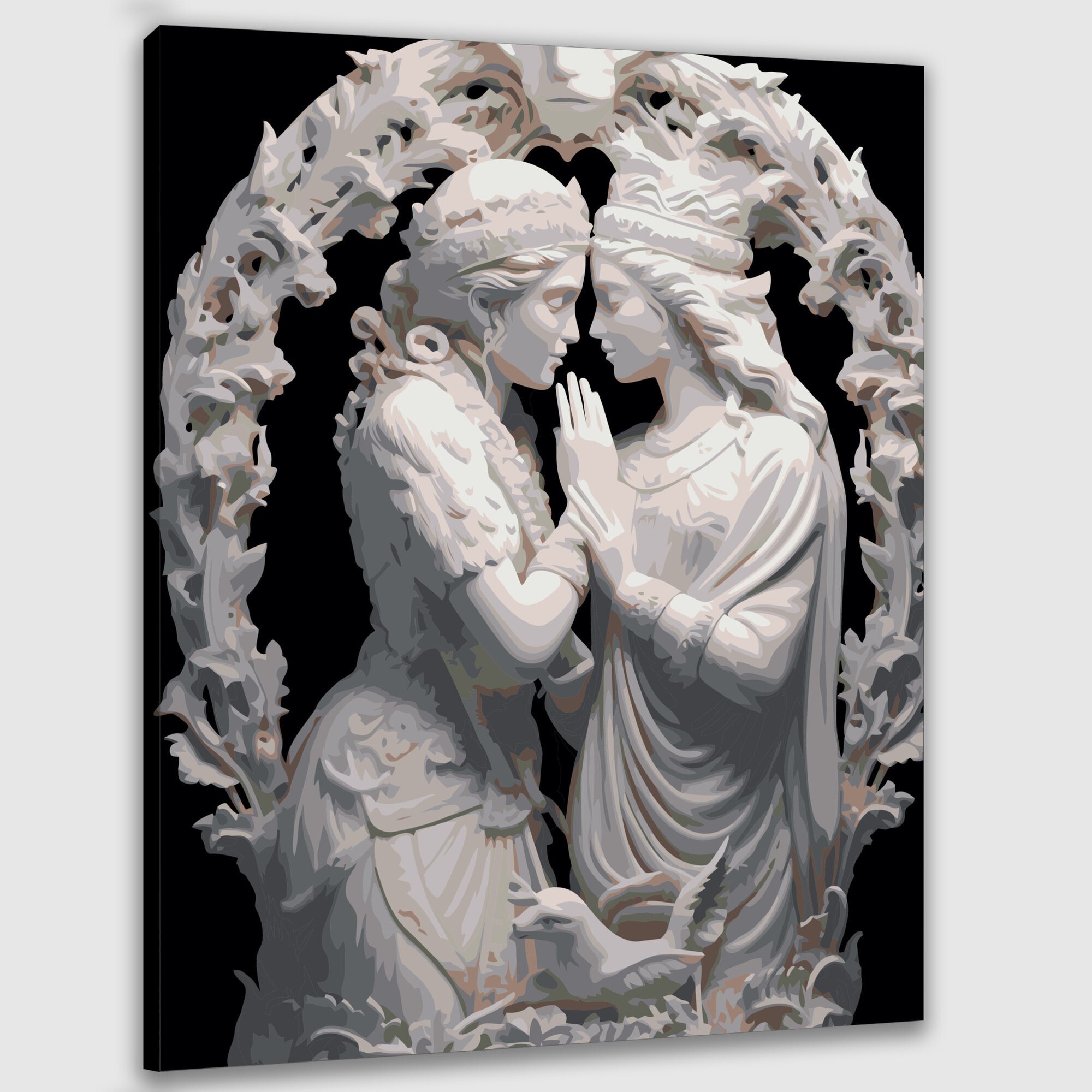 Картина по номерам 40x50 см, романтическая скульптура, вечная любовь, король, королева, белый мрамор, объятия