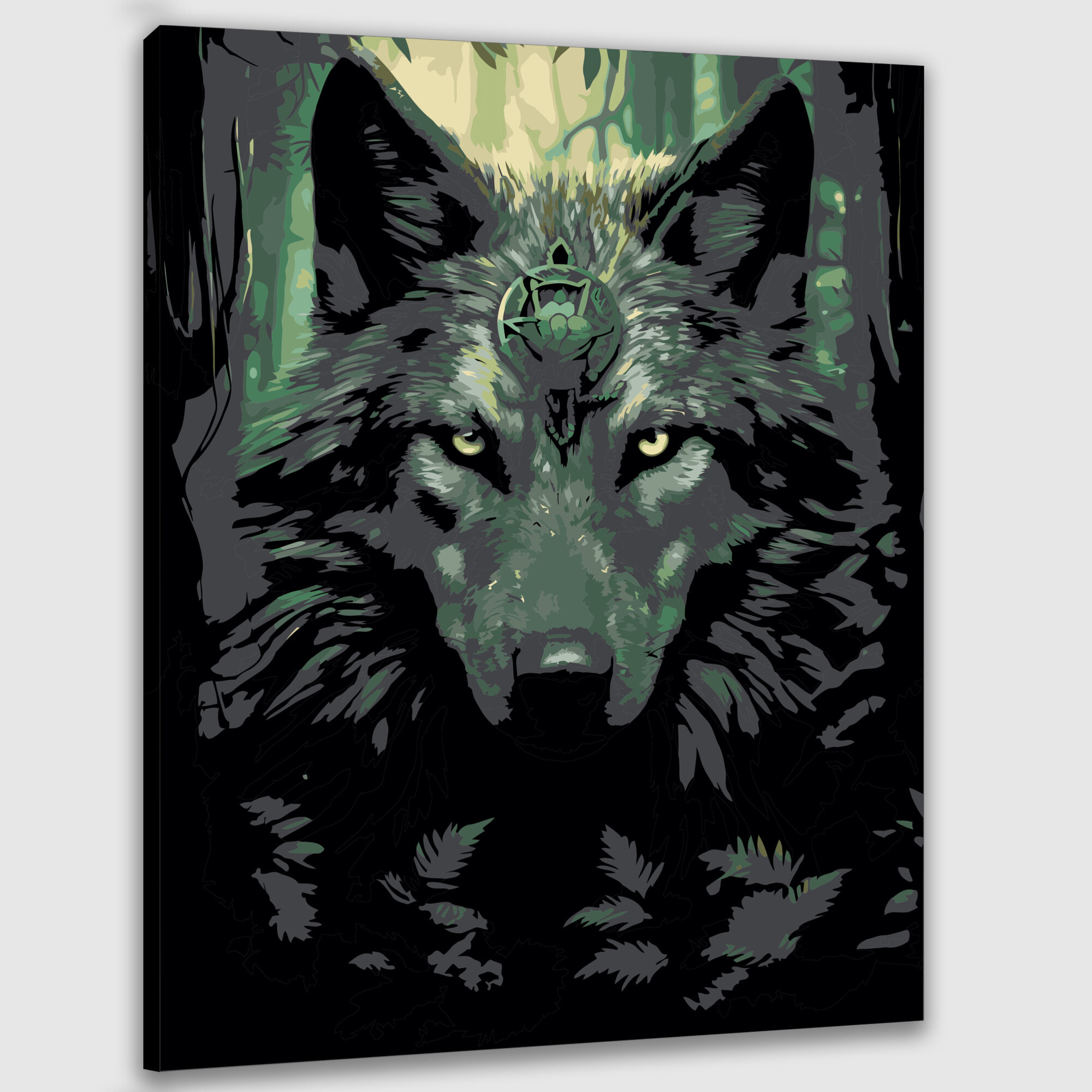 Картина по номерам 40x50 см, величественный волк, пронзительные глаза, завистливый взгляд, злоба, лунный свет
