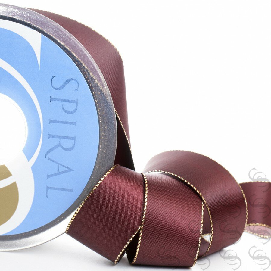 Лента атласная SAFISA с люрексным кантом по краям, 11 мм, 25 м, цвет 30, бордо