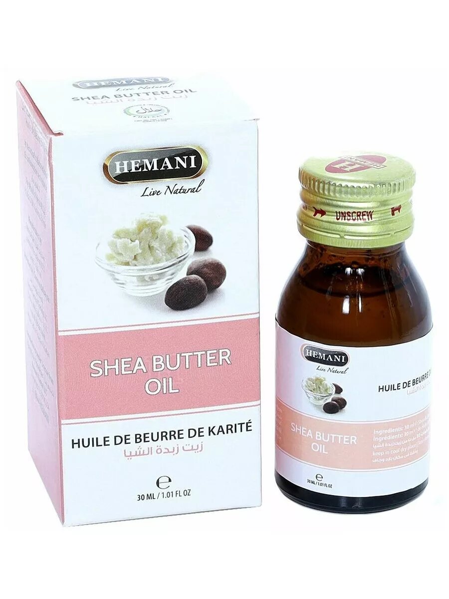 Масло Hemani Shea Butter Oil, 100%, без добавок, для всех типов кожи, 30 мл