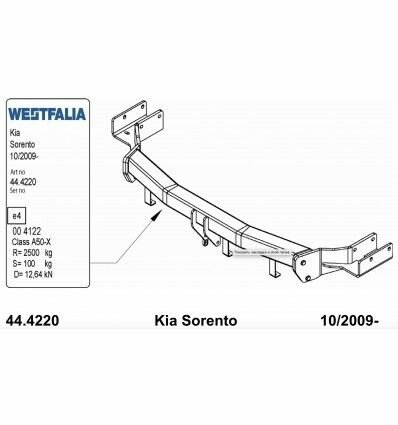 Фаркоп Westfalia 345068600001 Kia Sorento 2009-2012(паспорт и сертификат в комплекте)(без электрики)