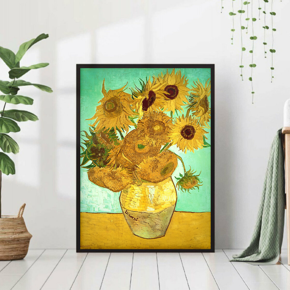 Постер " Репродукция Подсолнухи Ван Гог" 50x70 в черной рамке для интерьера на стену