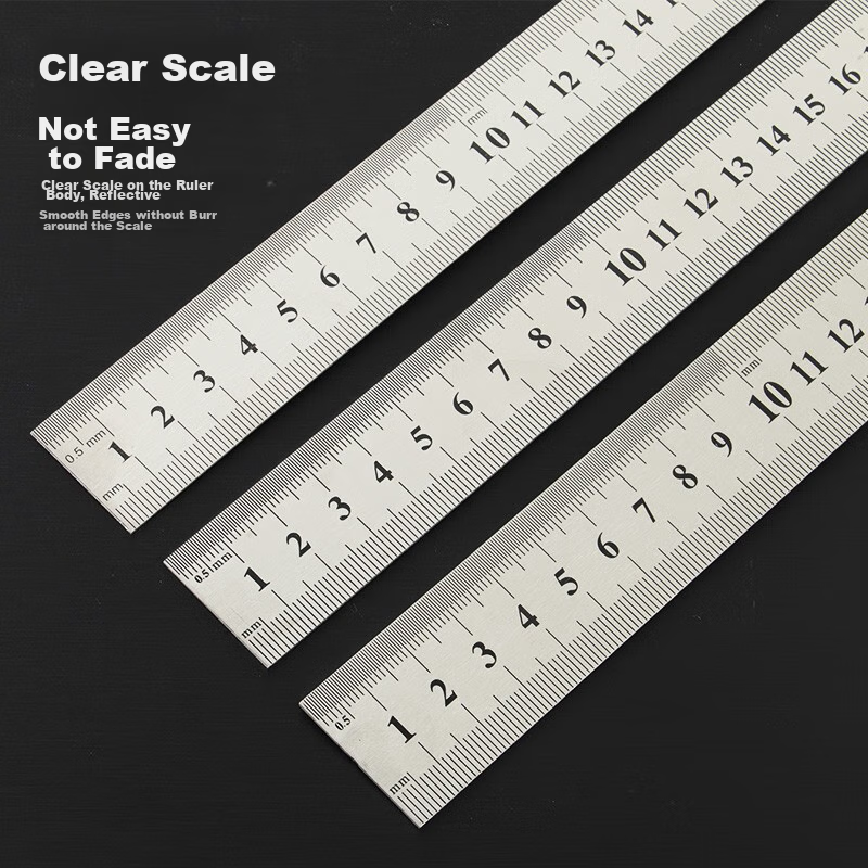TANGO Stainless Steel Straight Ruler, 20cm, Double-Sided Scale, Measuring And Drawing Ruler, Office Supplies, Stationery