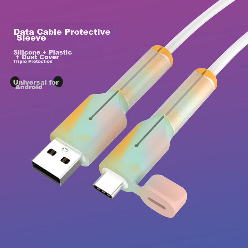 Dipu'er Android Data Cable Protector, Silicone Anti-Breakage Dust-Proof Wire Protector, Cable Wrap, Clip Connector Protector, Universal USB, Colorful