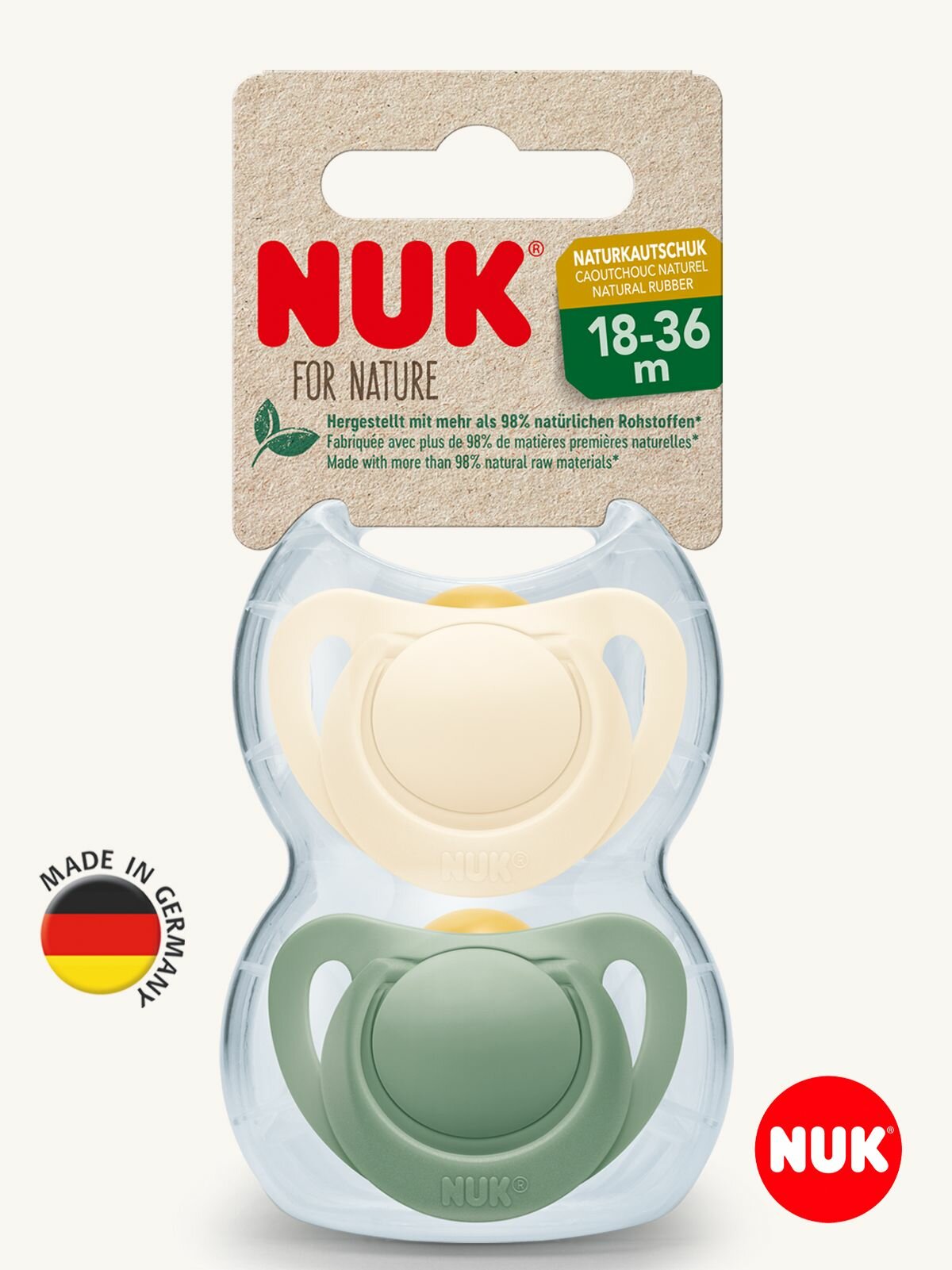 NUK For Nature Соска пустышка из латекса, 18-36 месяцев, 2 шт. в контейнере