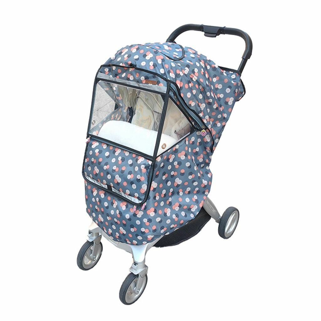 Аксессуары для детских колясок, Универсальный дождевик для коляски с утеплителем - синий с орхидеями, 1 шт.