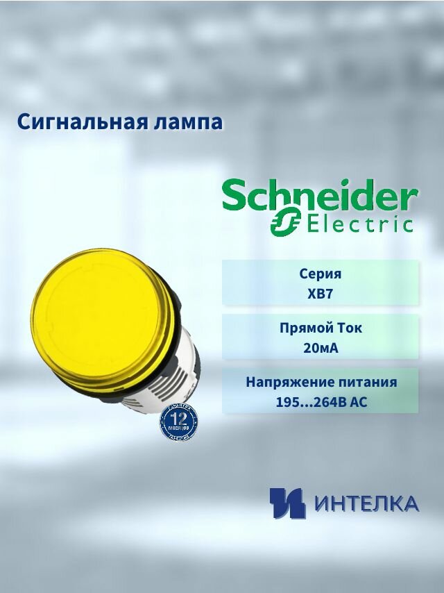 Моноблочная сигнальная лампа Schneider electric, 22мм 230В желтая XB7EV05MP