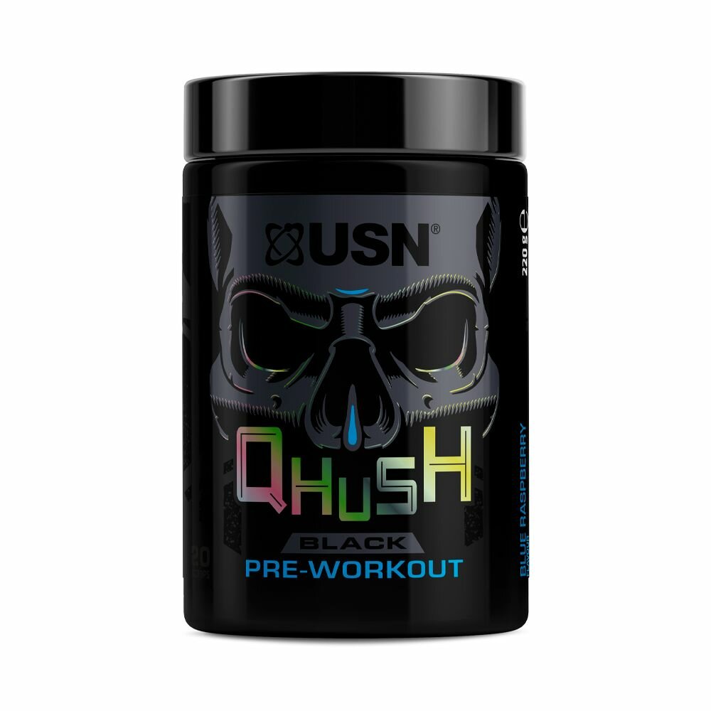 USN Qhush Black Pre-Workout (предтренировочный комплекс, энергетик), 220 грамм, вкус ежевика.