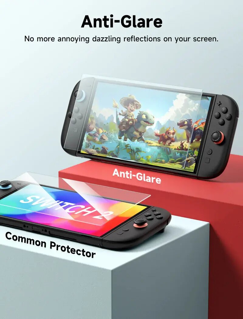 Антибликовое защитное стекло JSAUX для экрана Nintendo Switch 2 (2 шт) GP0124, с направляющей рамкой для установки