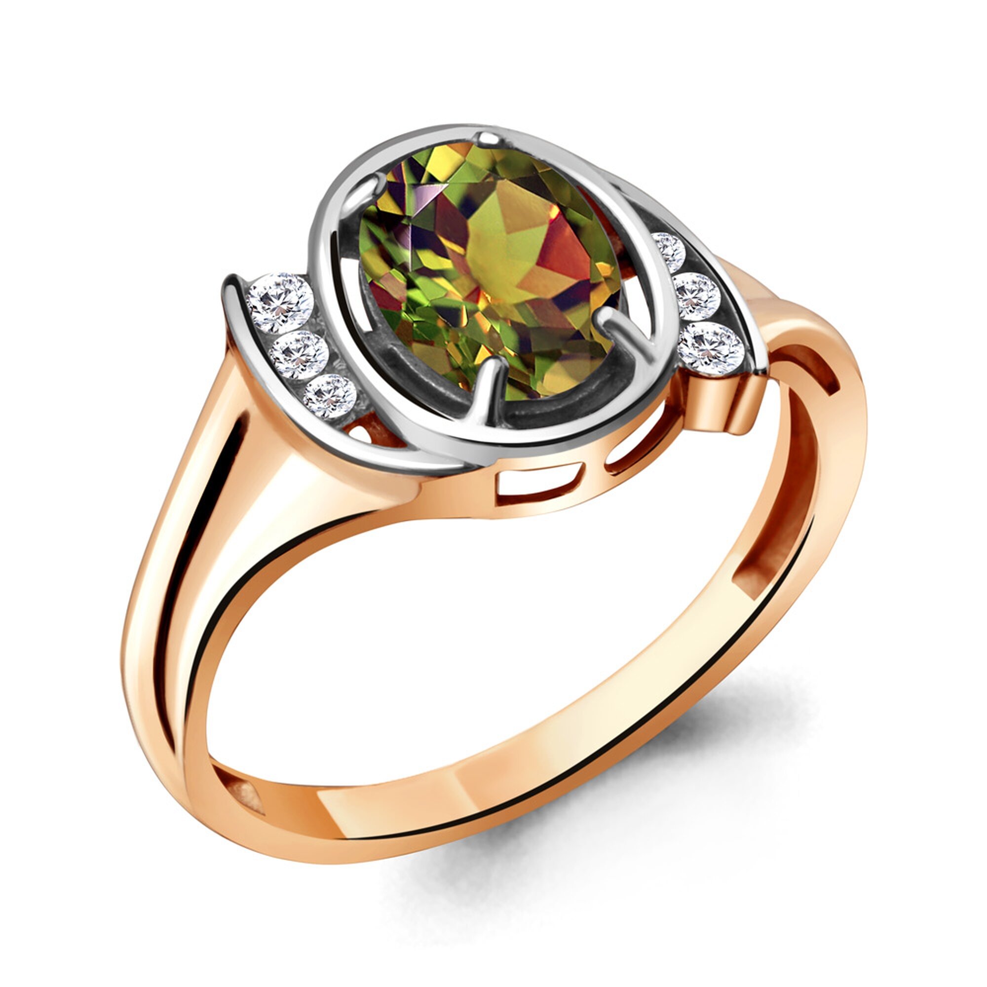 Кольцо, серебро, 925 проба, золочение, султанит, фианит