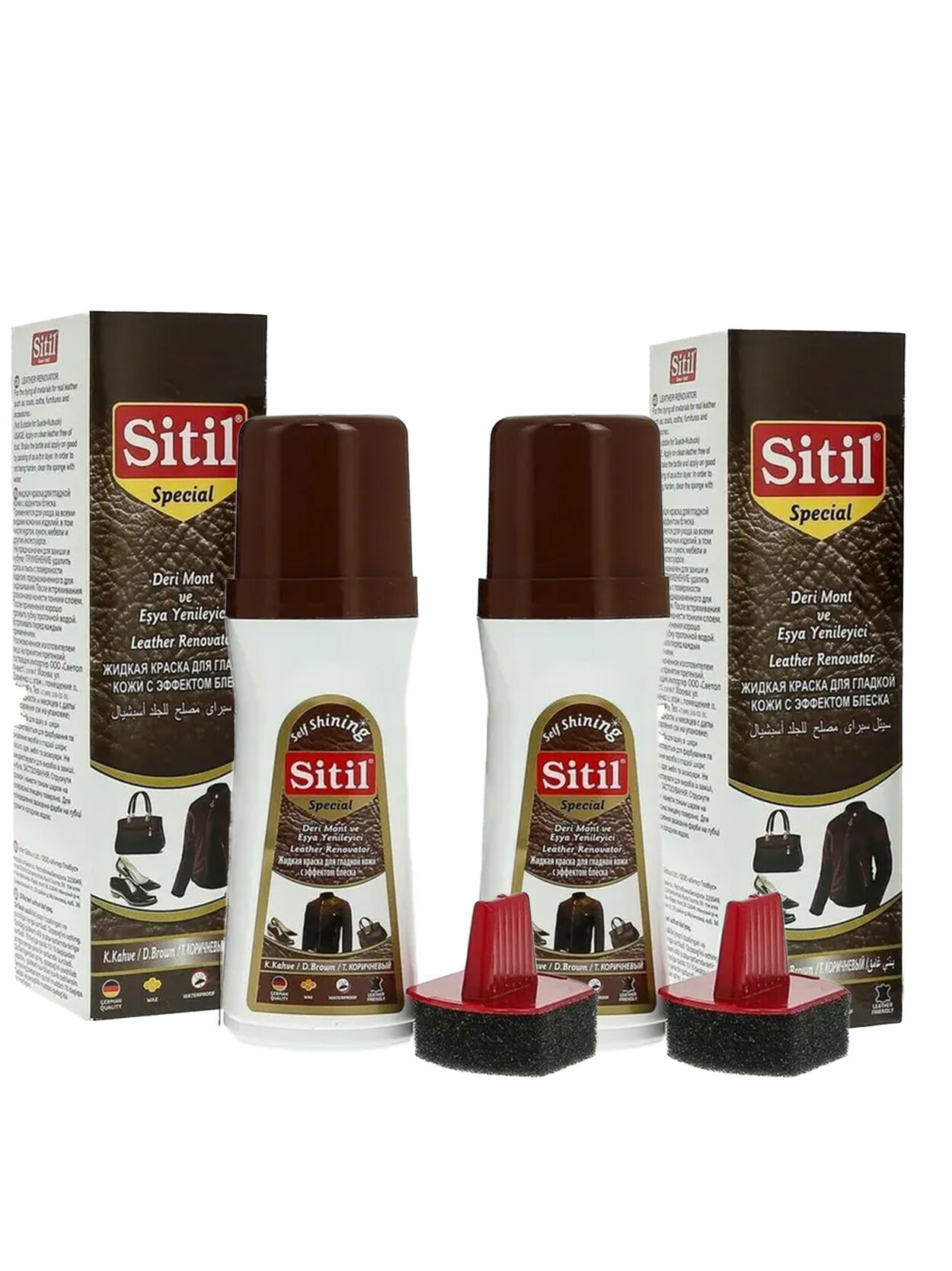 Жидкая краска для гладкой кожи Leather Renovator 100 ml, темно-коричневый Sitil Цвет: темно-коричневый 2шт