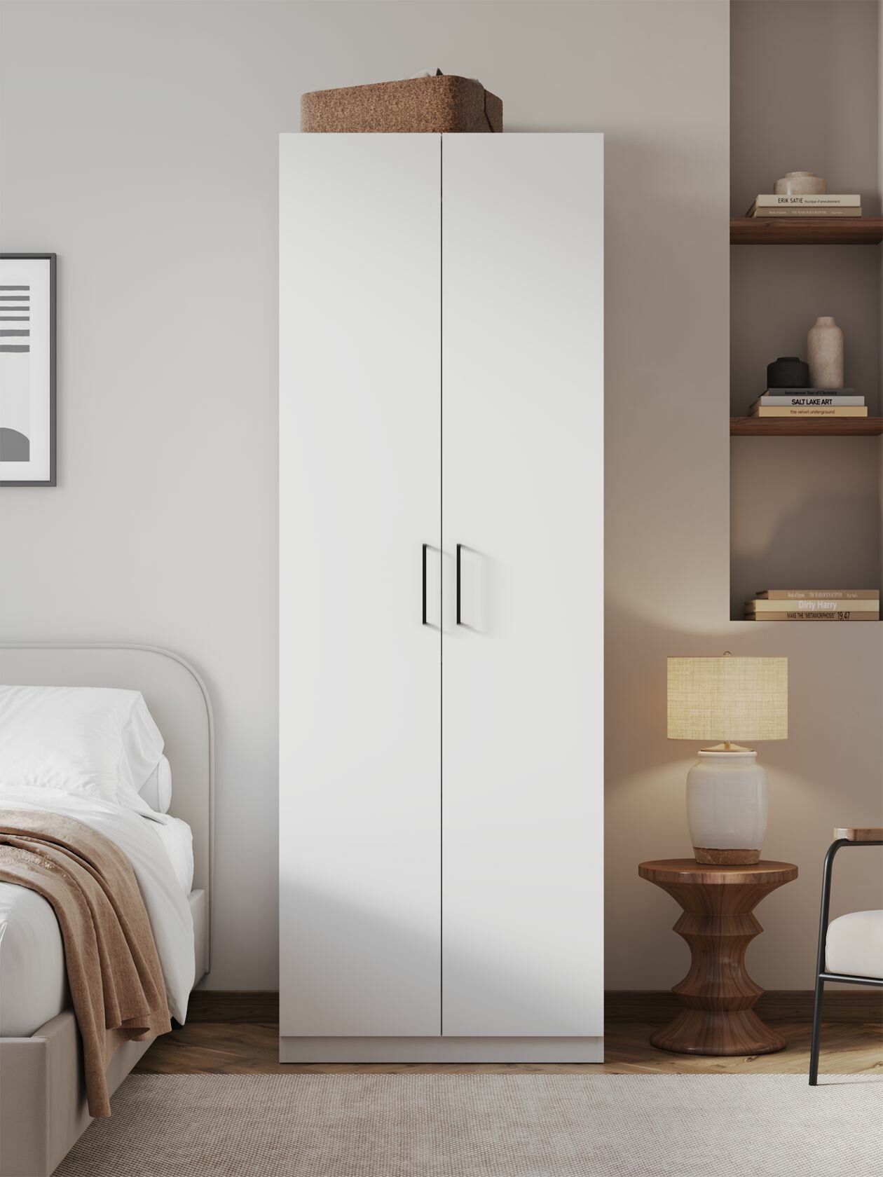 Распашной шкаф для одежды и хранения вещей Стайл со штангой, с доводчиками, 80х60.6х229.3 см, Белый