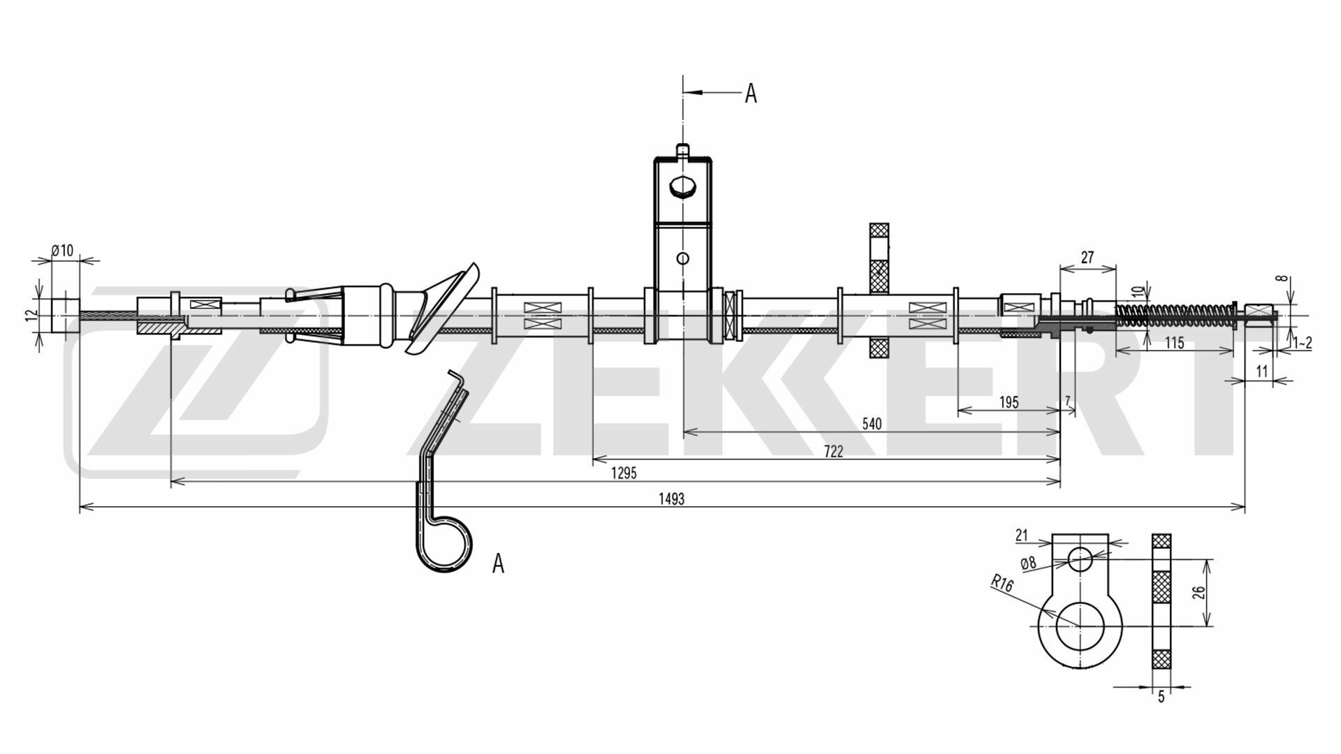 Трос стояночного тормоза задний правый для Хендай Акцент BZ-1426 ZEKKERT
