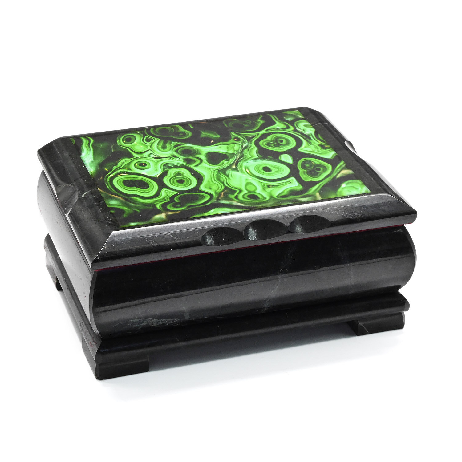 Ларец из змеевика, с иллюстрацией под малахит 180*120*80мм .